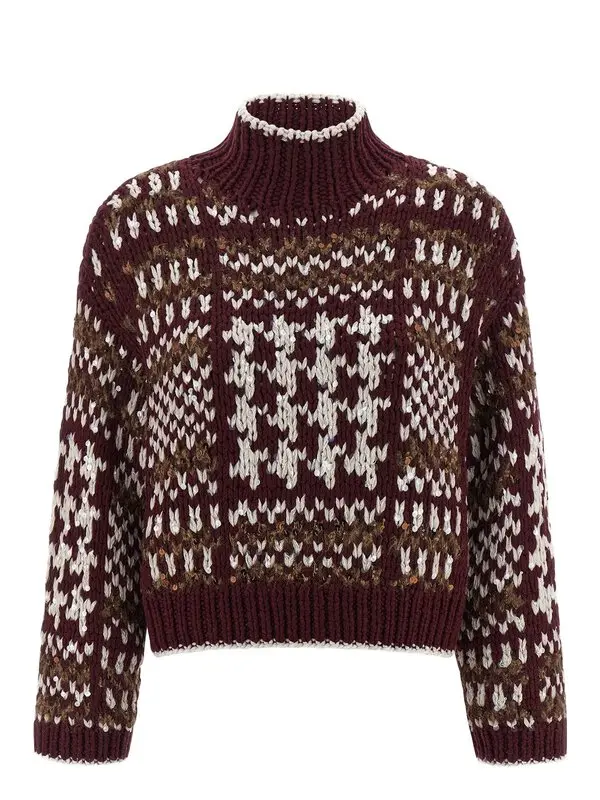 Brunello Cucinelli Sequin Embellished Mock Neck Sweater - Brown