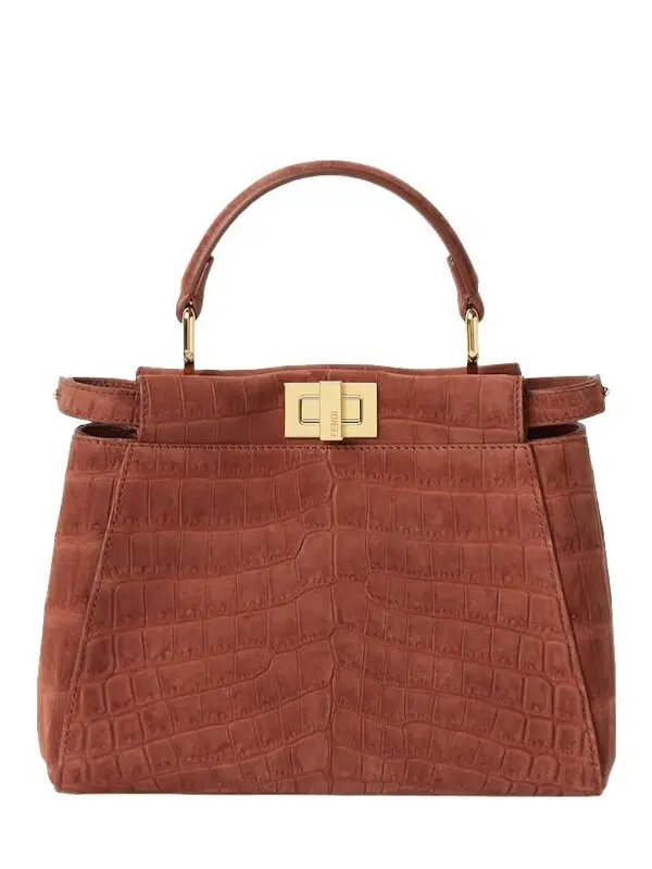 Fendi Sienna Nubuck Crocodile Leather Bag - Brown