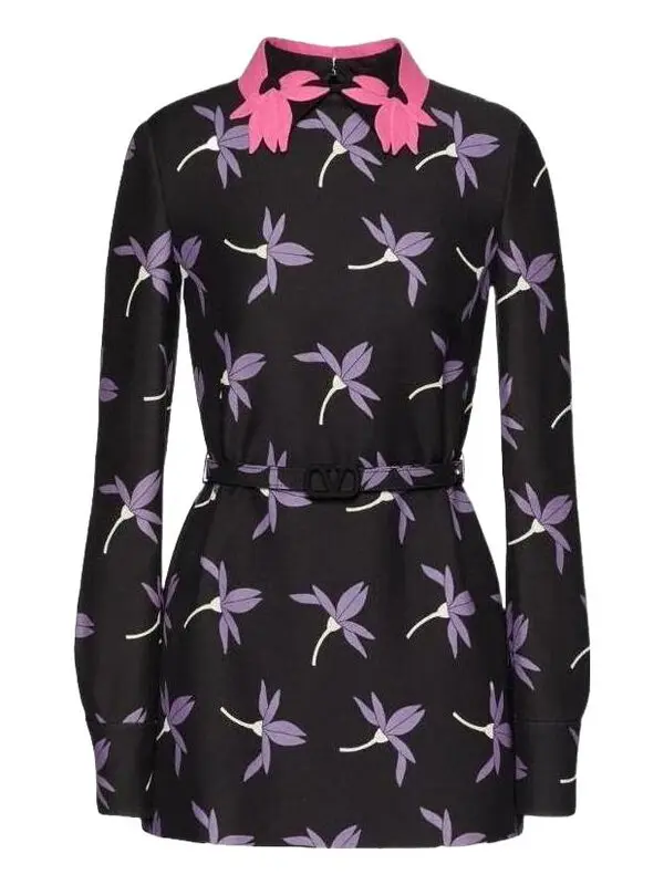 Valentino Garavani Fairy Flowers Printed Belted Long-sleeved Shirt - Black