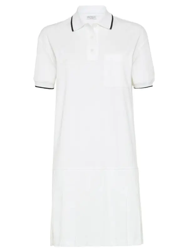 Brunello Cucinelli Polo Dress With Pleated Skirt - Chalk White