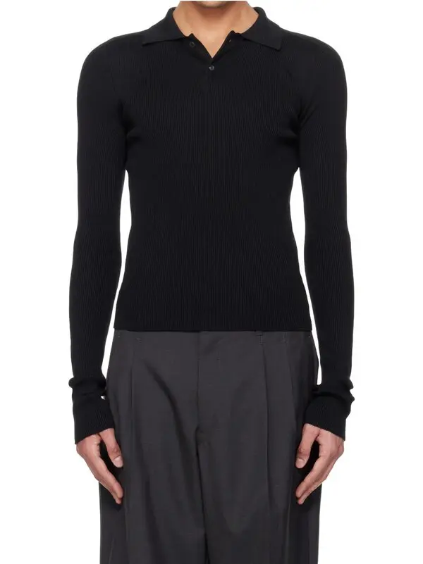 RIER Long-sleeved Knit Polo Shirt - Black
