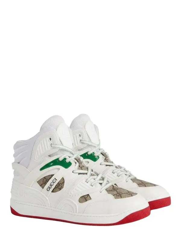 Gucci Basket High-top Sneakers With Double G Detail - White