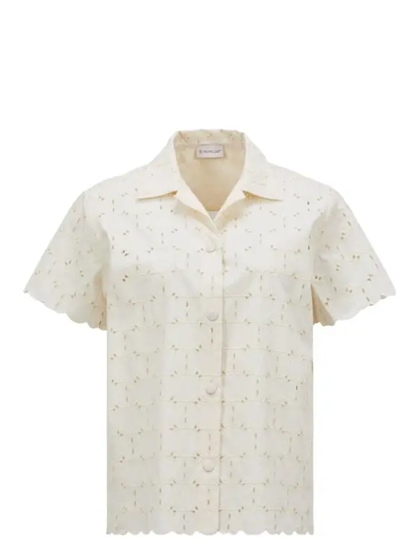 Moncler Broderie Anglaise Geometric Print Short Sleeve Shirt - White