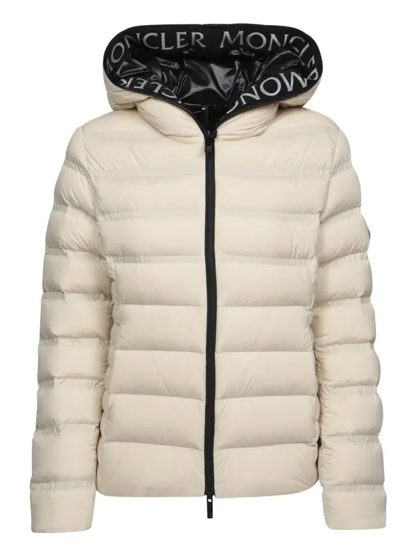 Moncler Alete Jacket With Logo Trim Hood - Beige