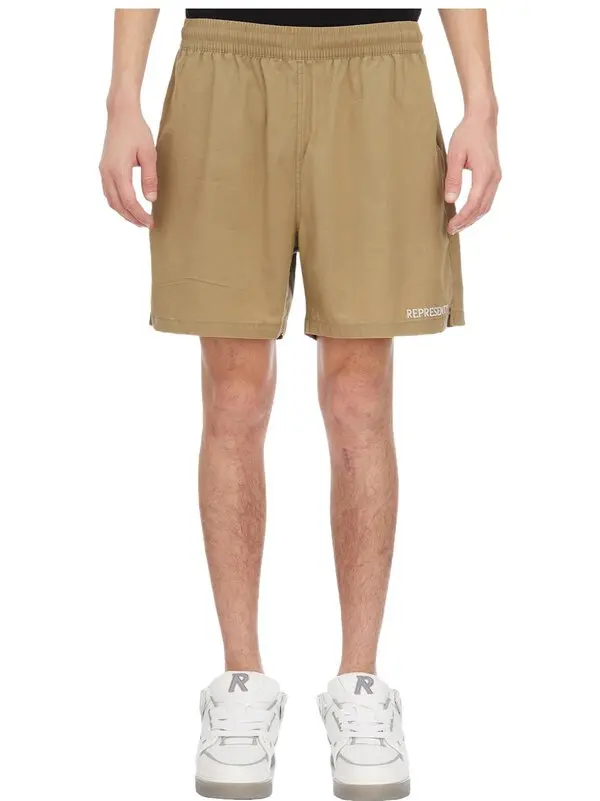 REPRESENT Elastic Waist Logo Detail Shorts - Brown