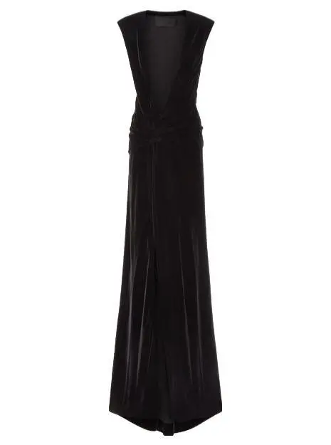 Valentino Garavani Sleeveless Velvet Gown With Deep V-neck And Side Slits - Black