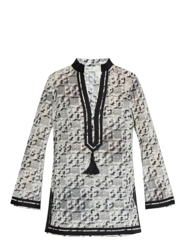 Tory Burch Long-sleeve Printed Tunic Top - Gray