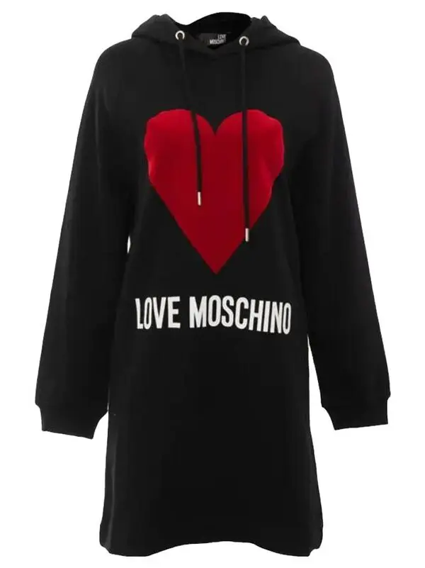 Moschino Printed Hoodie Dress With Heart Applique - Black