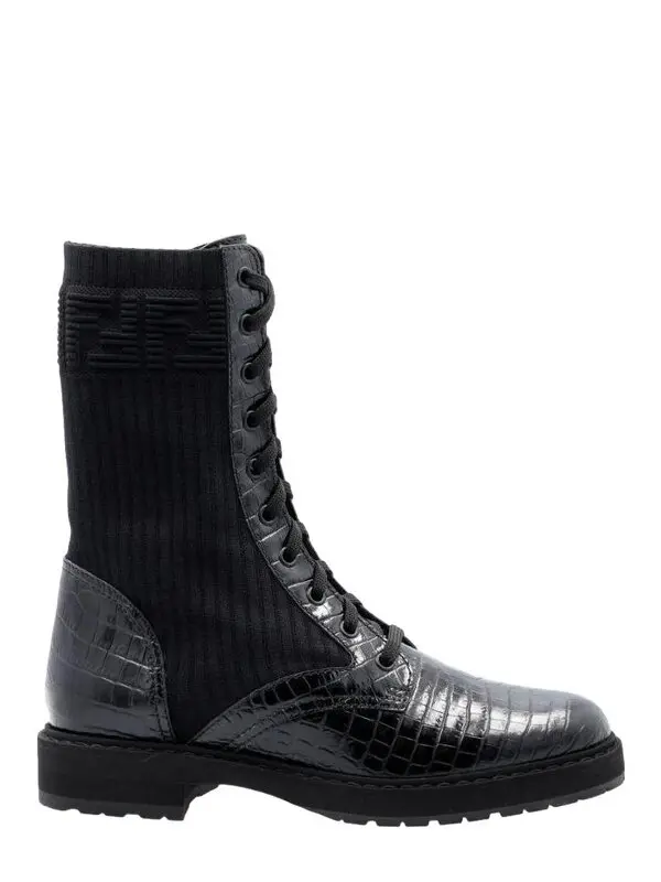 Fendi Multi-panel Lace-up Boots - Black