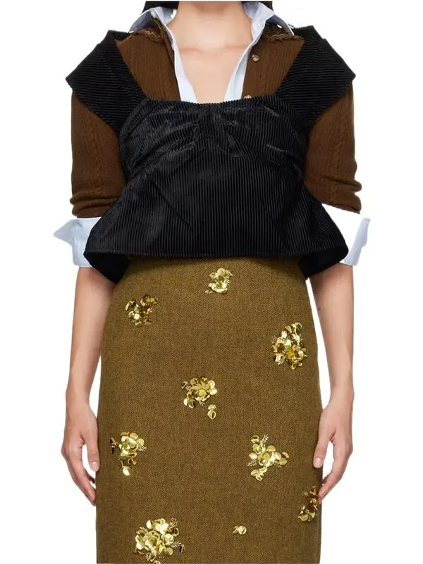 SHUSHU/TONG Black Three-dimensional Pleated Top - Brown
