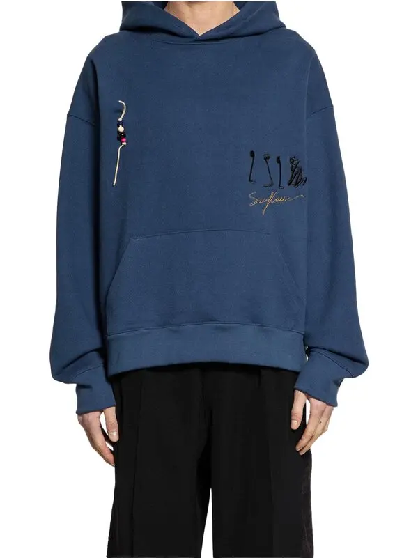 SONG FOR THE MUTE Hooded Sweatshirt With Embellished Detailing - Blue
