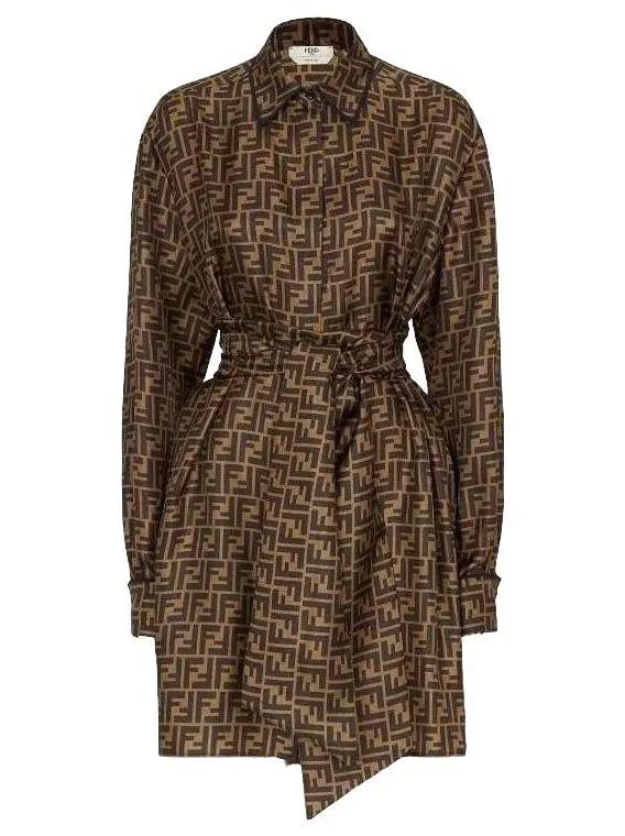 Fendi Ff Motif Belted Shirt Dress - Brown