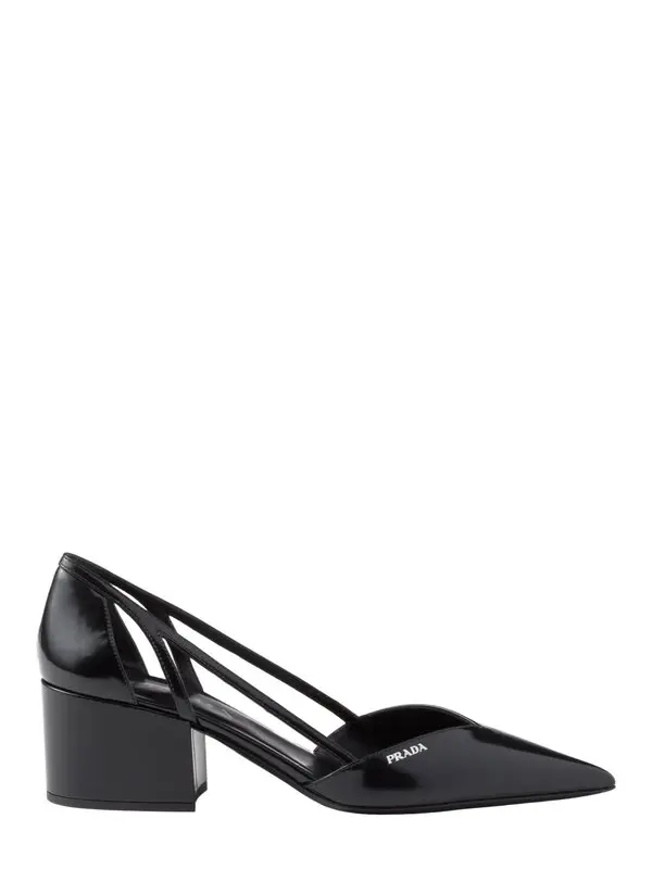 Prada Brushed Leather Cut-out Pumps - Black
