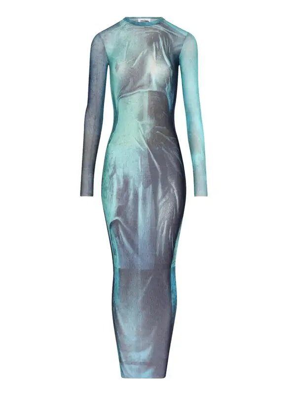 JEAN PAUL GAULTIER Long Sleeve Printed Maxi Dress - Gray