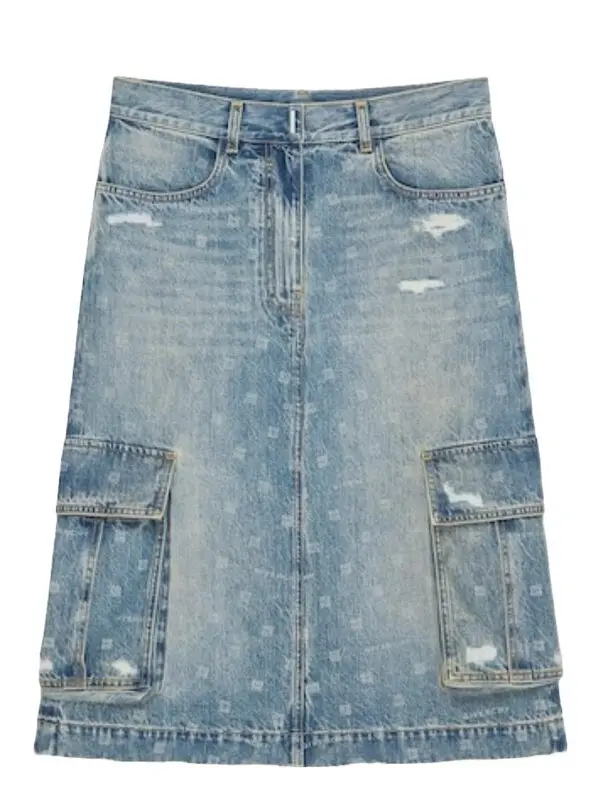 Givenchy 4g Motif Denim Cargo Skirt - Gray