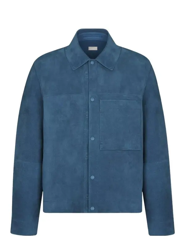 Dior Suede Blouson Jacket With Embossed Signature - Blue