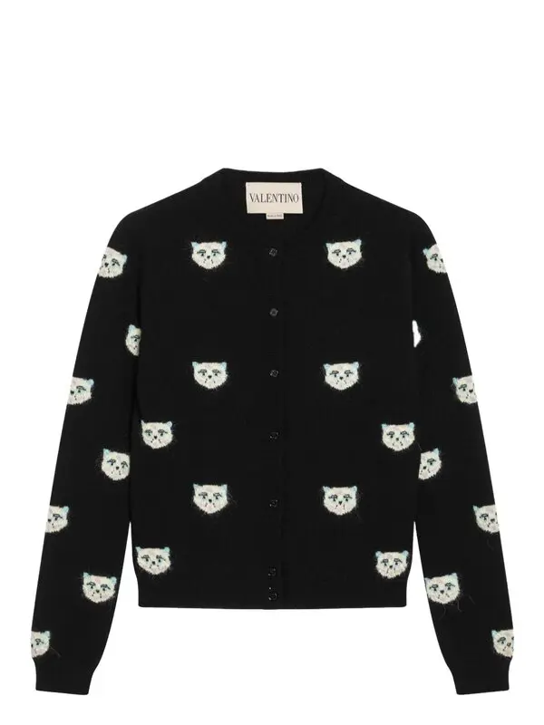 Valentino Garavani All-over Animal Patterned Button-up Cardigan - Black