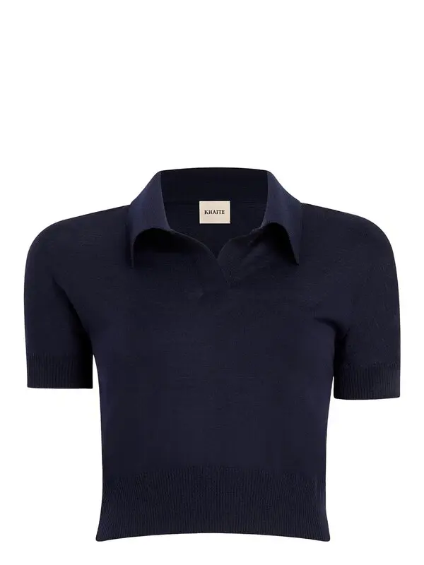 Khaite Morgane Short Sleeved Polo Top - Midnight