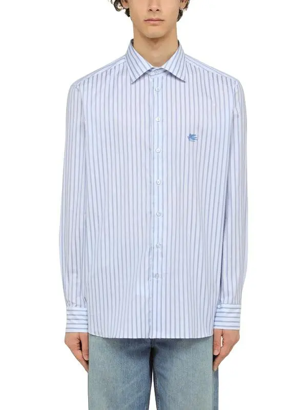 Etro Pegaso Embroidered Striped Shirt - Blue