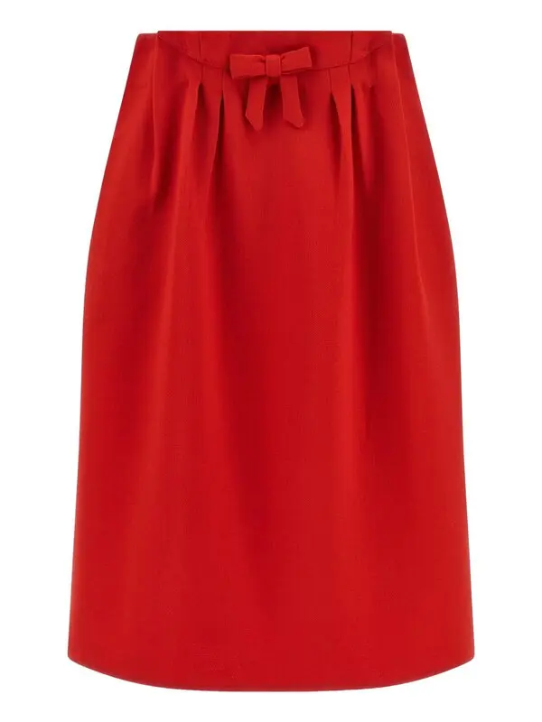 Prada Pleated Bow Midi Skirt - Red