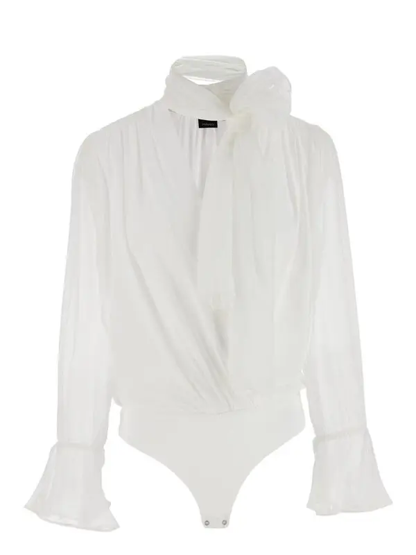 Pinko Long-sleeve V-neck Bodysuit With Ruffled Cuffs - White