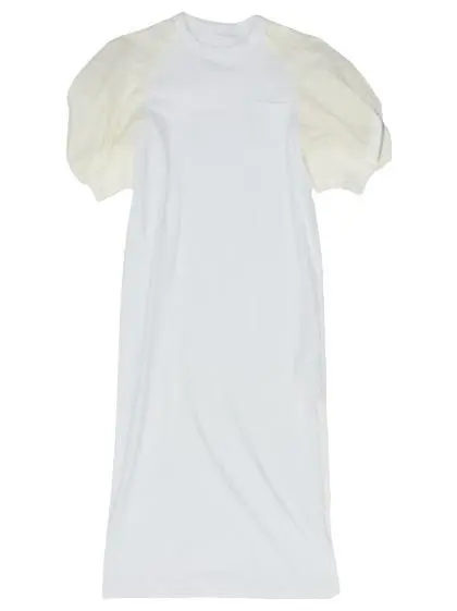 Sacai Crew Neck Balloon Sleeve Dress - White