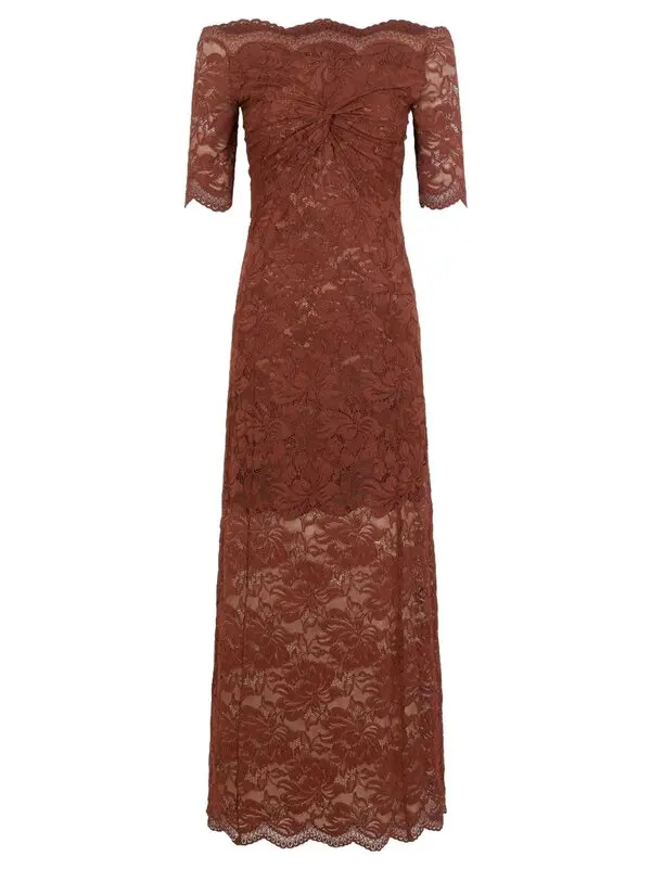 Rabanne Lace Off-shoulder Maxi Dress - Brown