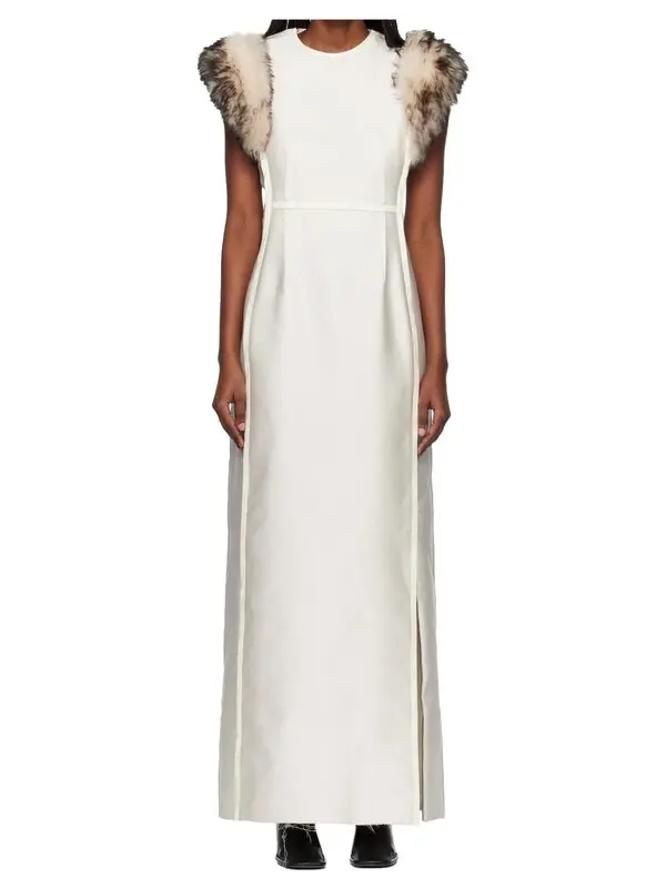 JIL SANDER Sleeveless Fur-trimmed Maxi Dress - Off White