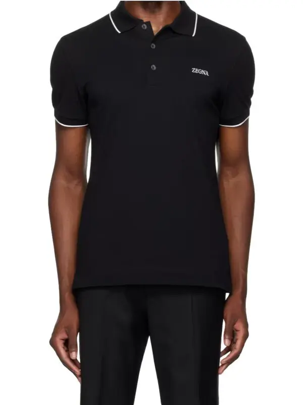 Zegna Stretch Cotton Polo Shirt - Black