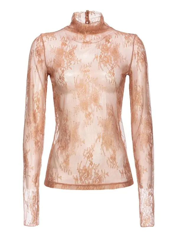 Pinko Lace Detailed Roll-neck Top - Nude
