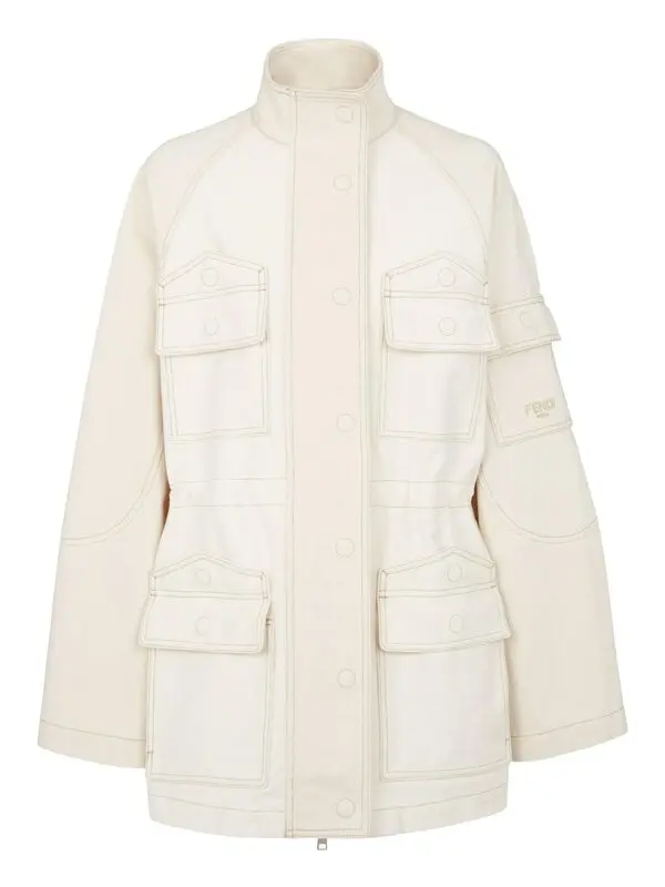 Fendi Logo Detailed Long Sleeved Denim Jacket - White