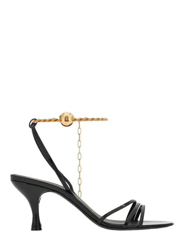 FERRAGAMO Chain Link Open-toe Heeled Sandals - Black