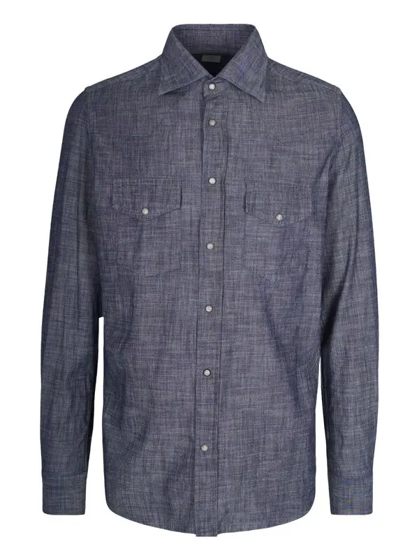 Eleventy Jewel Button Denim Shirt - Gray