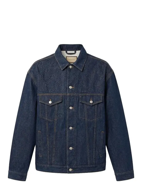 Gucci Collared Button-up Denim Jacket - Dark Blue