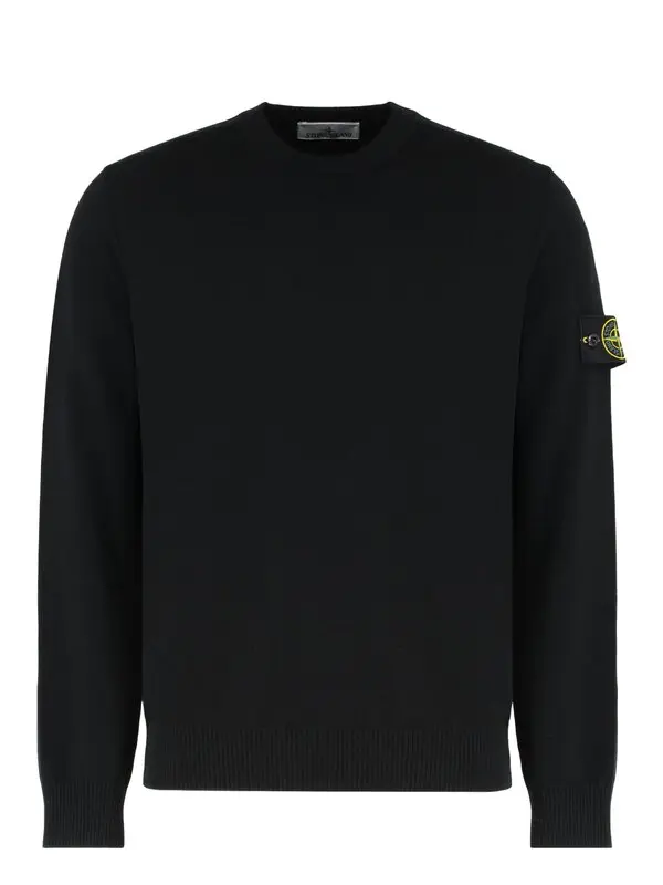 Stone Island Logo Patch Crewneck Jumper - Black