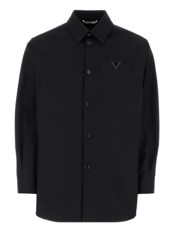 Valentino Garavani Vlogo Plaque Straight Hem Shirt - Navy Blue