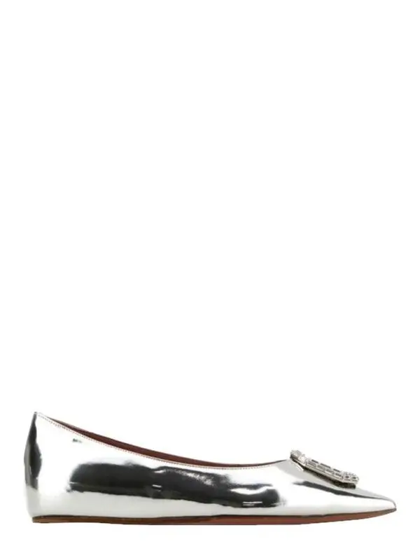 Amina Muaddi Pointed Flat Shoes With Embellished Front - Sliver