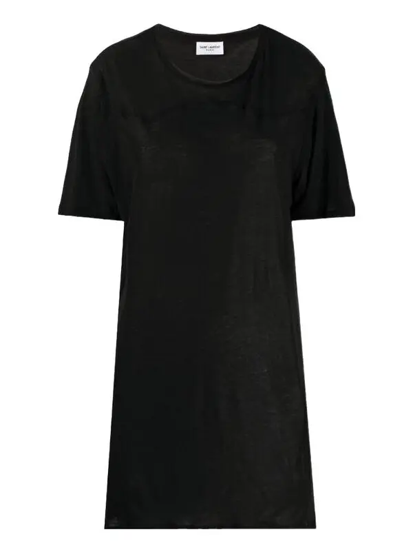 Saint Laurent Round Neck Short Sleeve T-shirt Dress - Black
