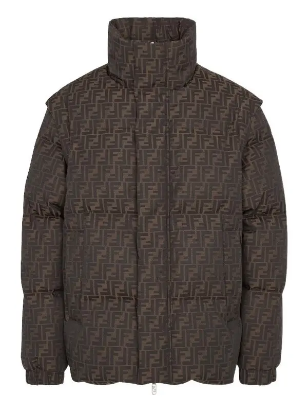 Fendi Ff Jacquard Puffer Jacket - Brown