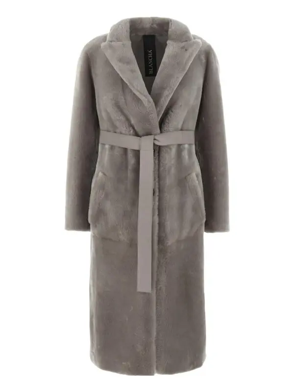 BLANCHA Belted Faux Fur Coat - Gray
