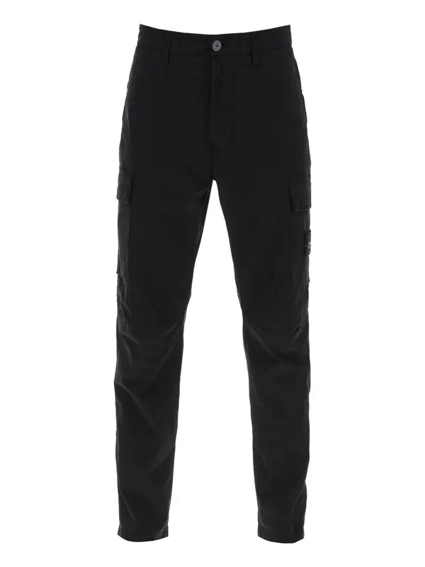 Stone Island Work Casual Pants With Logo Badge - Black
