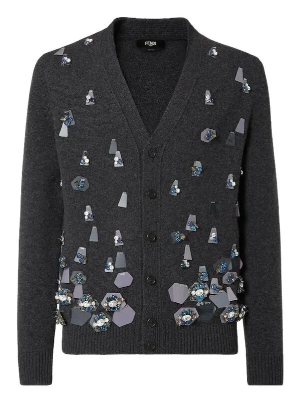 Fendi Embellished V-neck Cardigan - Black