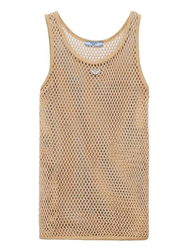 Prada Open-knit Tank Top With Enamel Triangle Logo - Rope