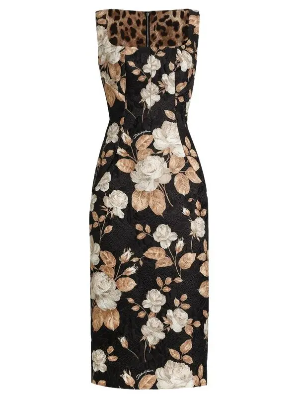 Dolce & Gabbana Floral Square Neck Midi Dress - Black