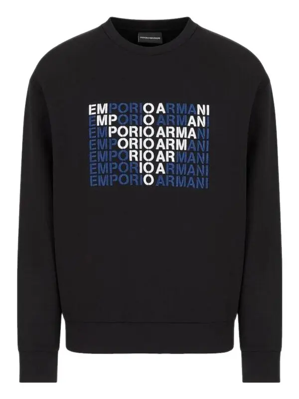 Emporio Armani Logo Printed Round Neck Sweater - Black