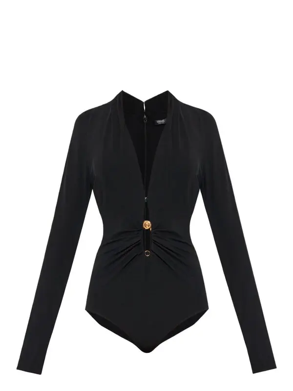 Versace Safety Pin Detailed Long-sleeved Bodysuit - Black