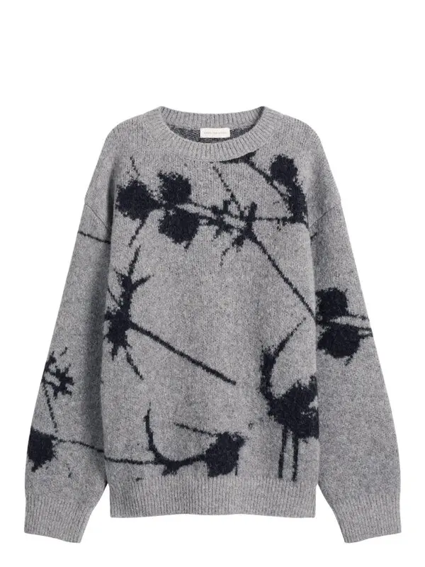 Dries Van Noten Round Neck Long Sleeve Sweater With Graphic Print - Medium Gray