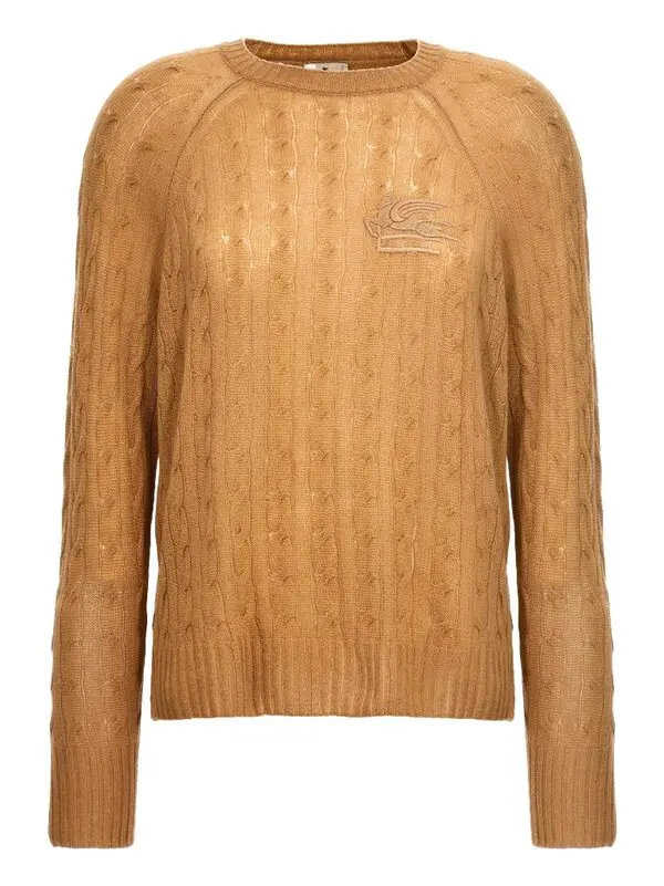 Etro Pegaso Embroidered Crewneck Knitted Jumper - Brown