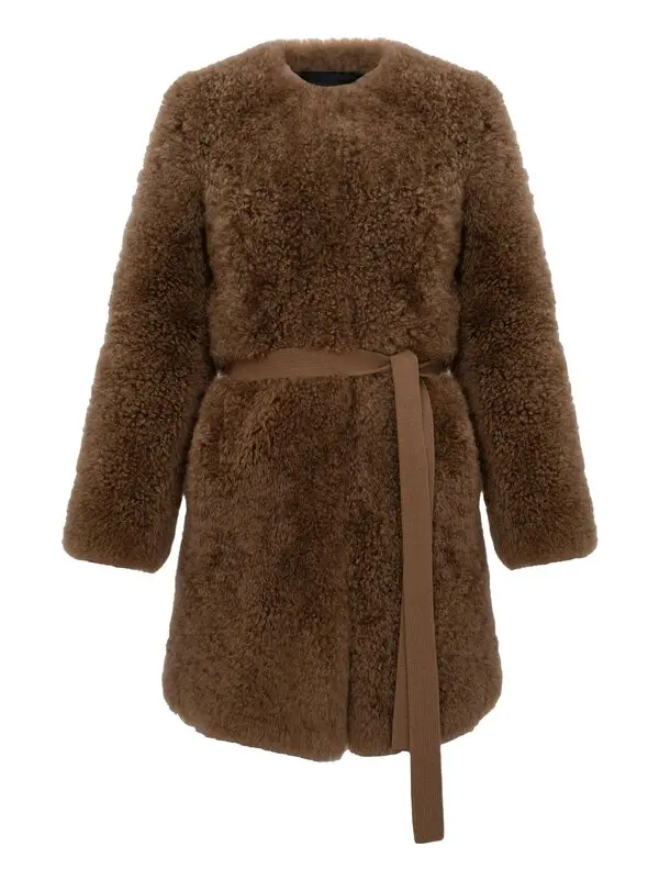 YVES SALOMON Shearling Belted Coat - Brown
