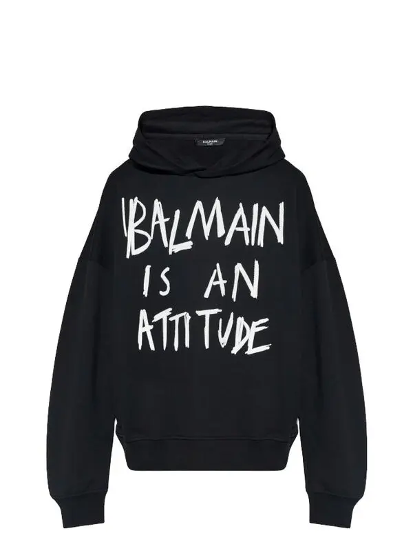 Balmain Long-sleeved Cotton Hoodie - Black